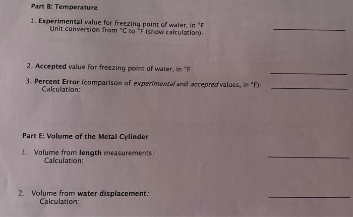 Solved B. Temperature Measurements Smallest temperature | Chegg.com