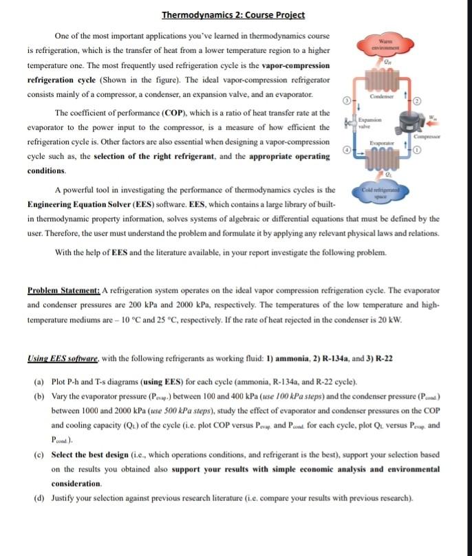 Solved Thermodynamics 2 solve a project using EES software | Chegg.com