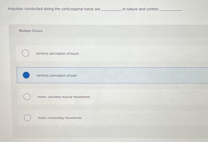 Solved Impulses conducted along the corticospinal tracts are | Chegg.com