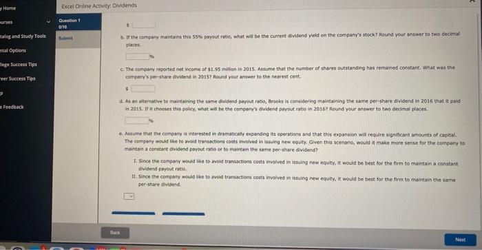 Solved Fxcel Online Acthity Dwidends Eicel Onine Structured | Chegg.com