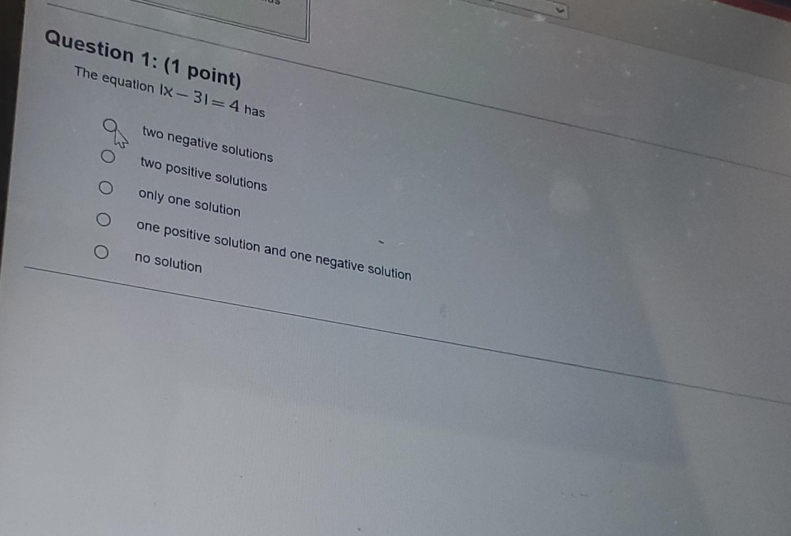 Solved Question 1: (1 point) The equation \\( |x-3|=4 \\) | Chegg.com