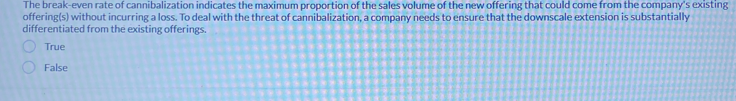 Solved The break-even rate of cannibalization indicates the | Chegg.com