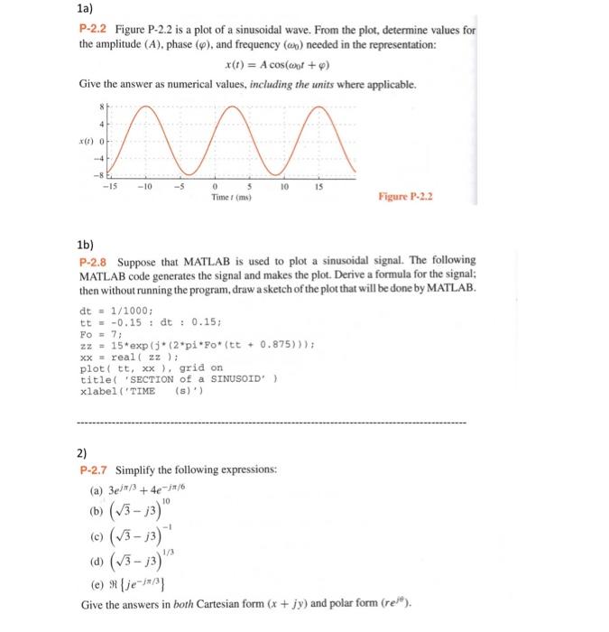 Solved P-2.2 Figure P-2.2 is a plot of a sinusoidal wave. | Chegg.com