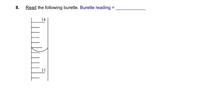 Solved 8. Read the following burette. Burette reading = 14 | Chegg.com
