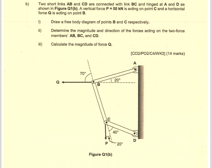 Solved b) ﻿Two short links AB ﻿and CD ﻿are connected with | Chegg.com