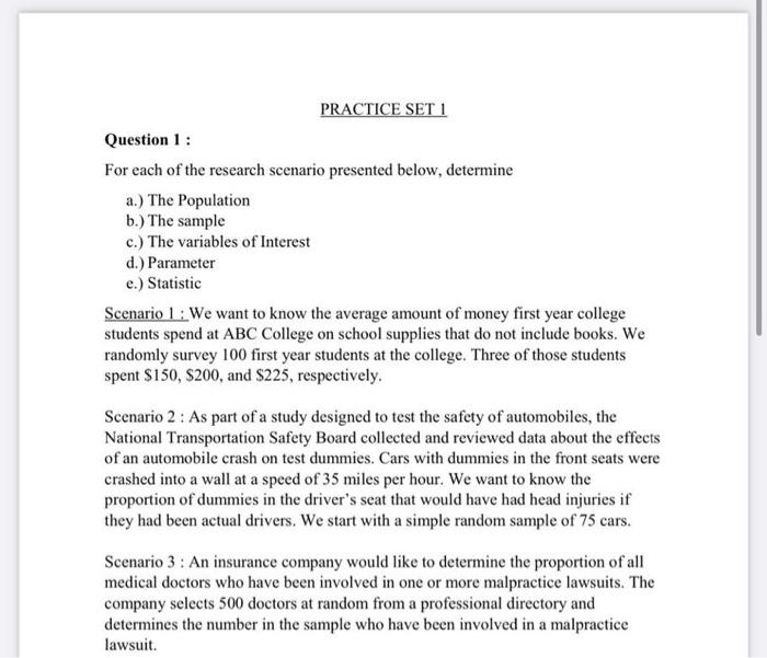Solved PRACTICE SET 1 Question 1 : For each of the research | Chegg.com