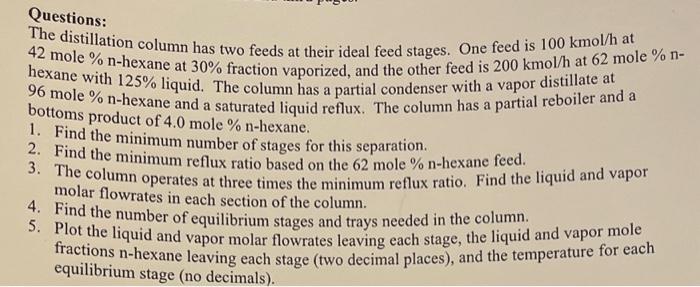 Solved Questions: The distillation column has two feeds at | Chegg.com