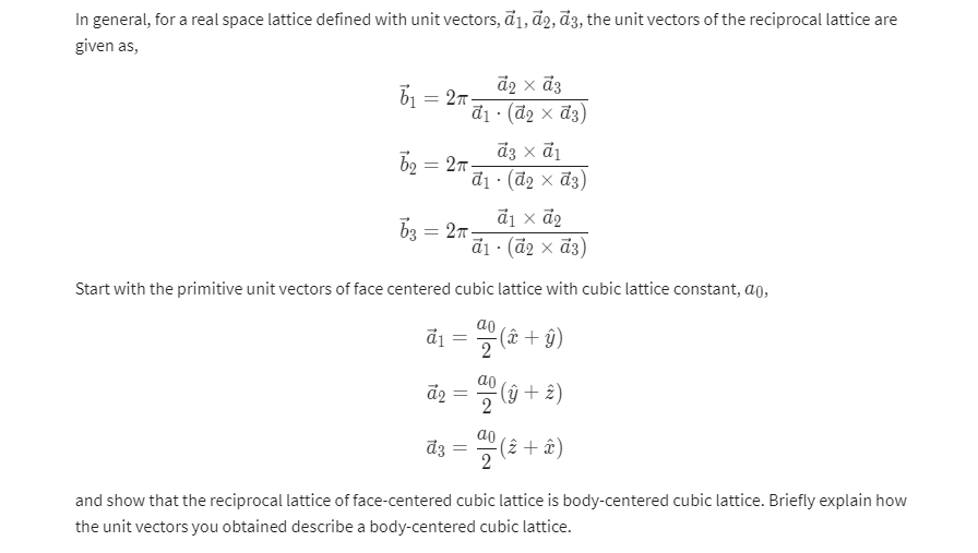 Solved In general, for a real space lattice defined with | Chegg.com