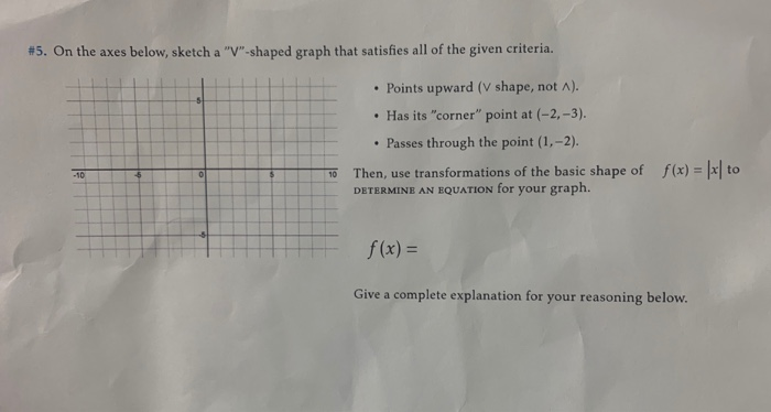 Solved #5. On the axes below, sketch a "V"-shaped graph that | Chegg.com