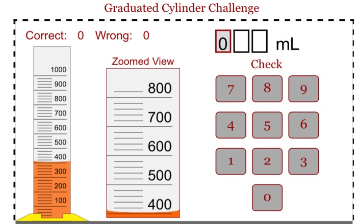 Graduated Cylinder Challenge Correct: 0 Wrong: 0 O00 | Chegg.com