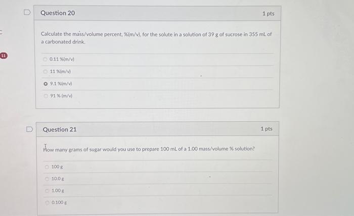 Solved Calculate the mass/volume percent. %( m/v), for the | Chegg.com