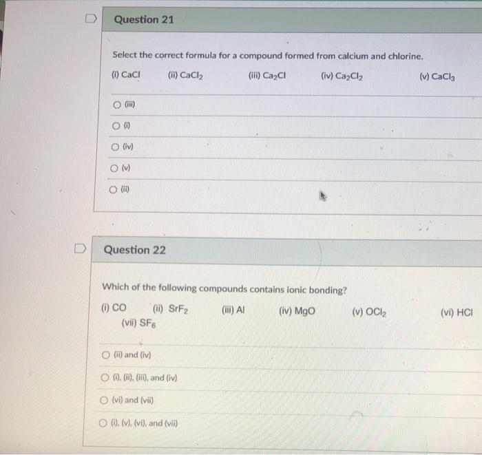 Solved Question 21 Select the correct formula for a compound | Chegg.com