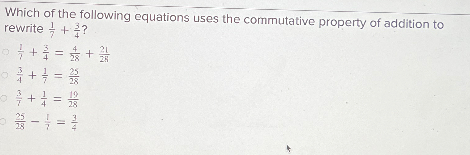 Solved Which of the following equations uses the commutative | Chegg.com