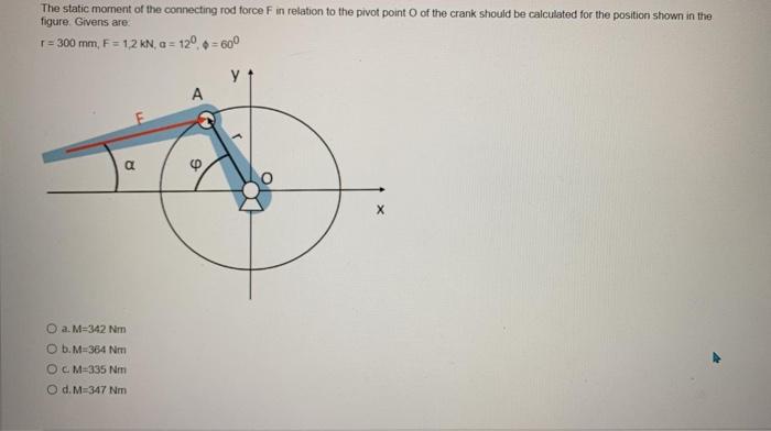 Solved The static moment of the connecting rod force F in | Chegg.com