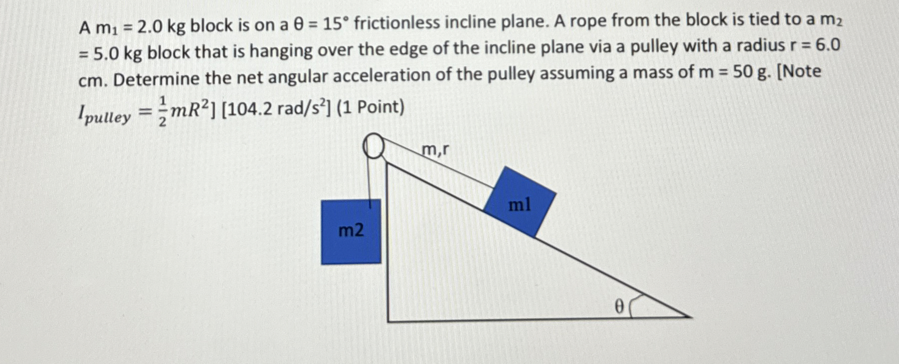 Solved A m1=2.0kg ﻿block is on a θ=15° ﻿frictionless incline | Chegg.com