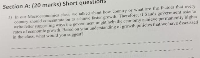 Solved Section A: (20 marks) Short questions 1) In our | Chegg.com