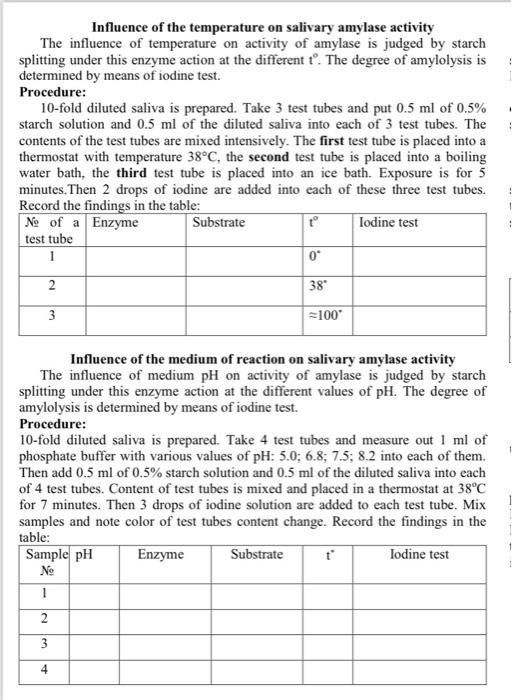 Influence of the temperature on salivary amylase | Chegg.com