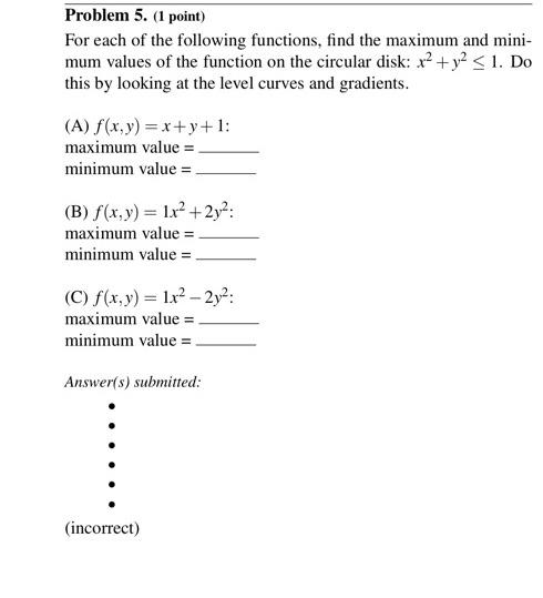 Solved Problem 5. (1 point) For each of the following | Chegg.com