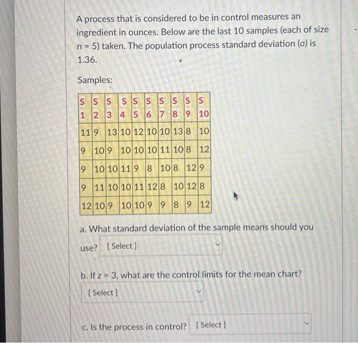 Solved A process that is considered to be in control | Chegg.com