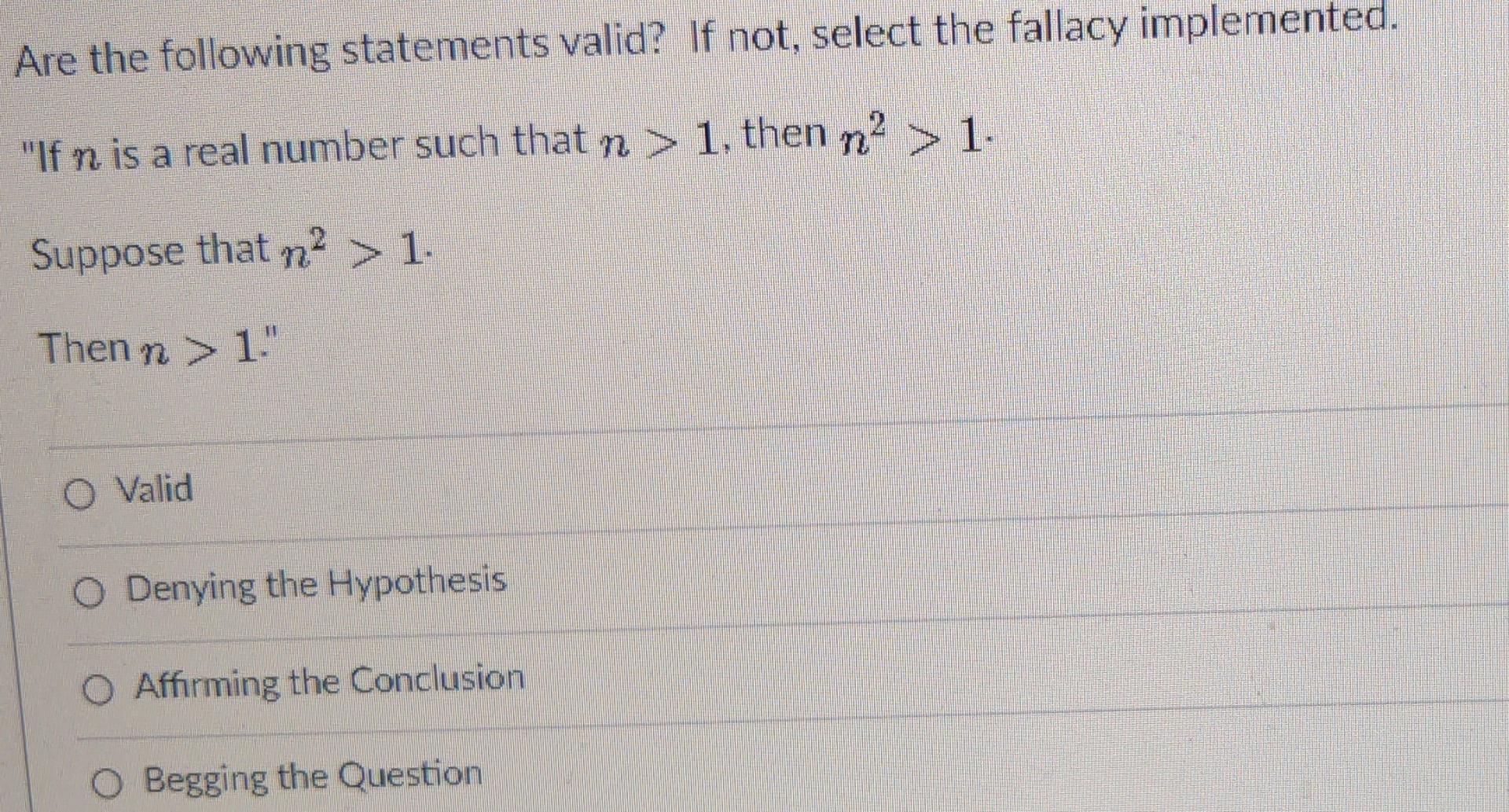 Solved Are the following statements valid? If not, select | Chegg.com