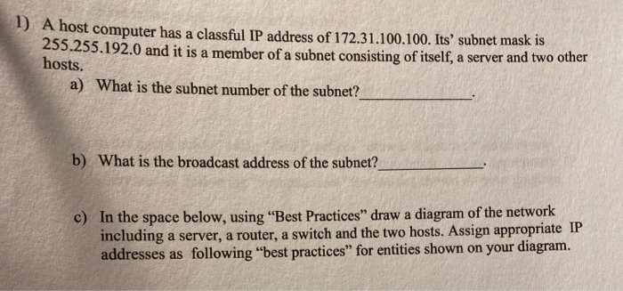 Solved 1) A host computer has a classful IP address of | Chegg.com