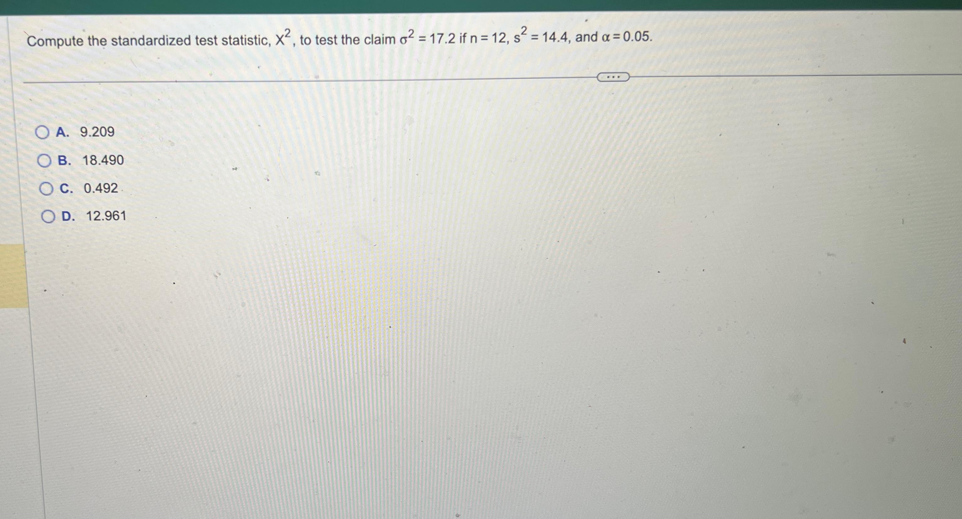 Solved Compute the standardized test statistic, x2, ﻿to test | Chegg.com