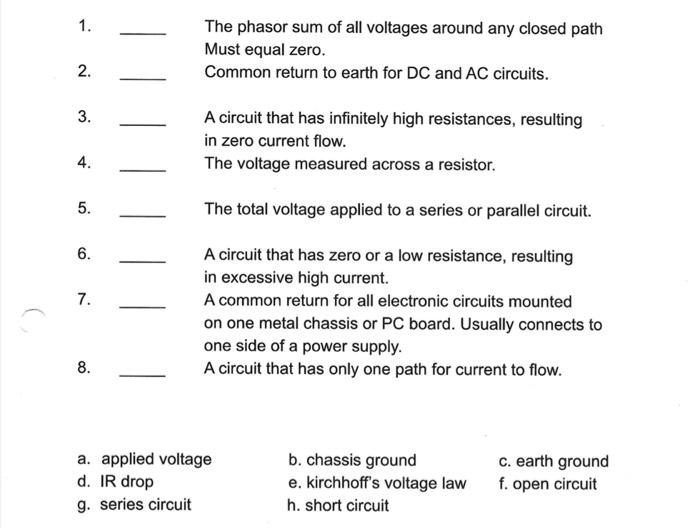 Solved 1. The phasor sum of all voltages around any closed | Chegg.com