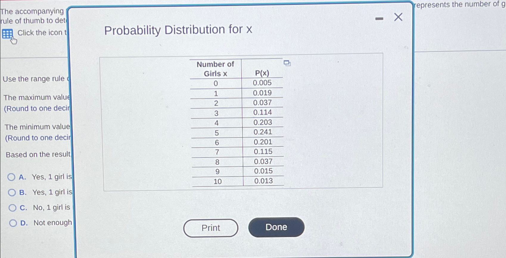 Solved rule of thumb to determine whether 1 ﻿girl in 10 | Chegg.com