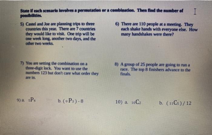Solved State of each scenario involves a permutation or a | Chegg.com