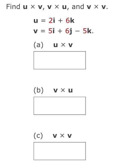 Solved Find u×v,v×u, ﻿and | Chegg.com