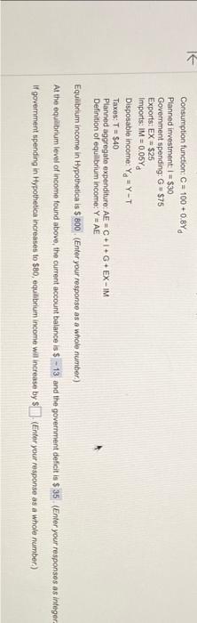 Solved Consumption function: C=100+0.8Yd Planned investment: | Chegg.com