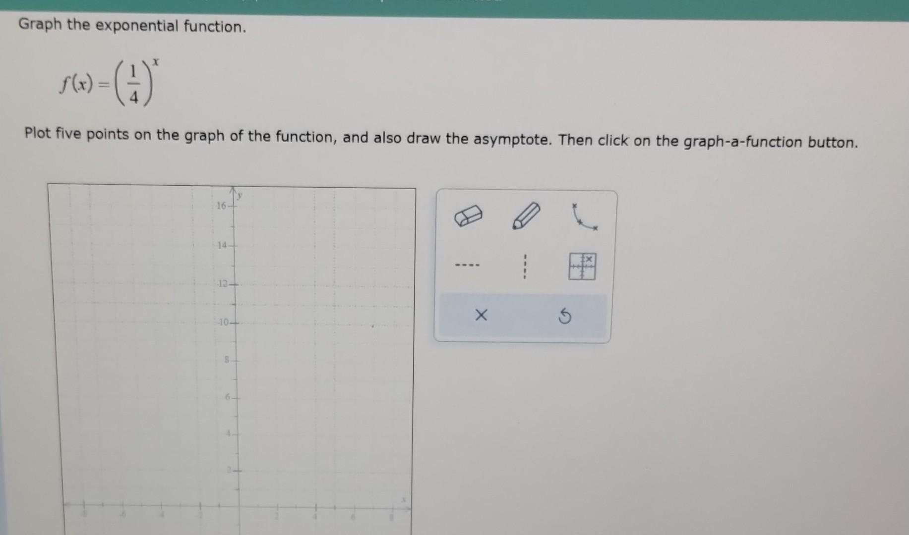Solved Graph the exponential function. f(x)=(41)x Plot five | Chegg.com