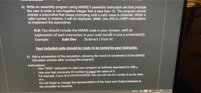 Solved a) Write an assembly program using MARIE's assembly | Chegg.com