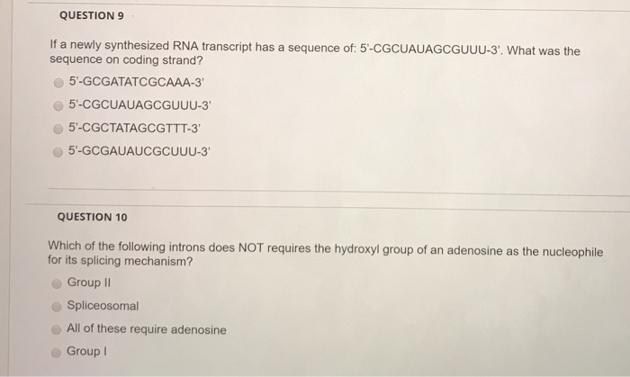 Solved QUESTION 9 If a newly synthesized RNA transcript has | Chegg.com