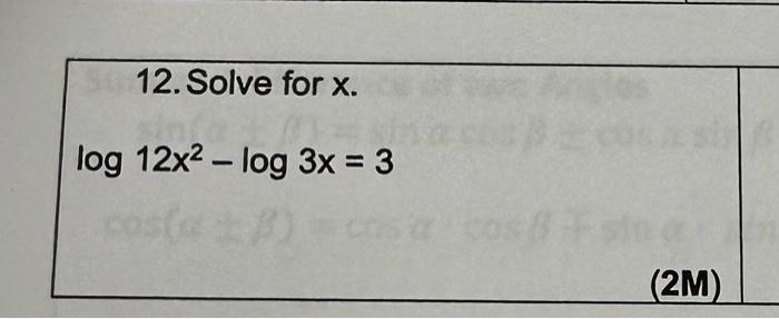 Solved log12x2−log3x=3 | Chegg.com
