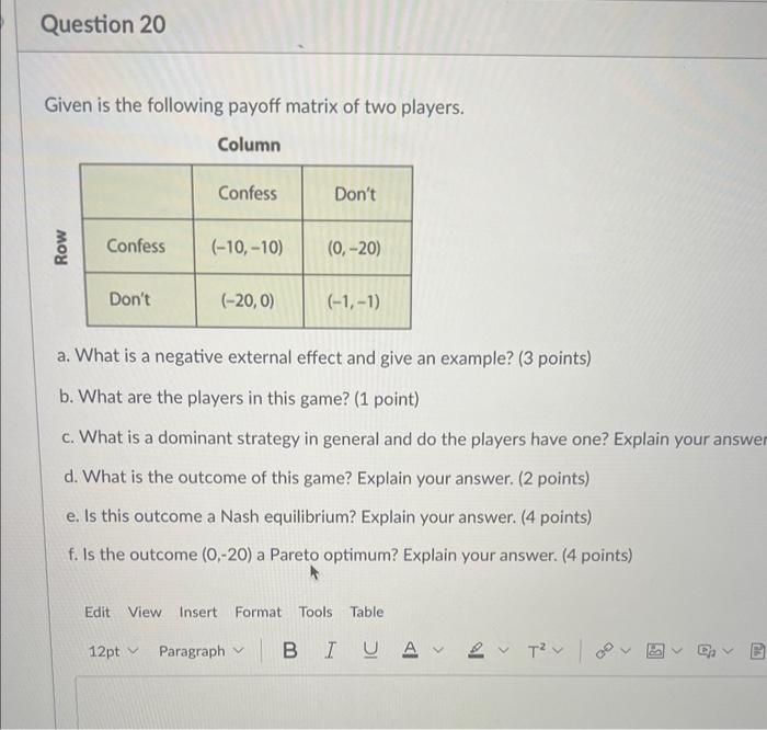 Solved Given is the following payoff matrix of two players. | Chegg.com