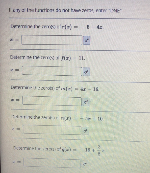 Solved If any of the functions do not have zeros, enter | Chegg.com