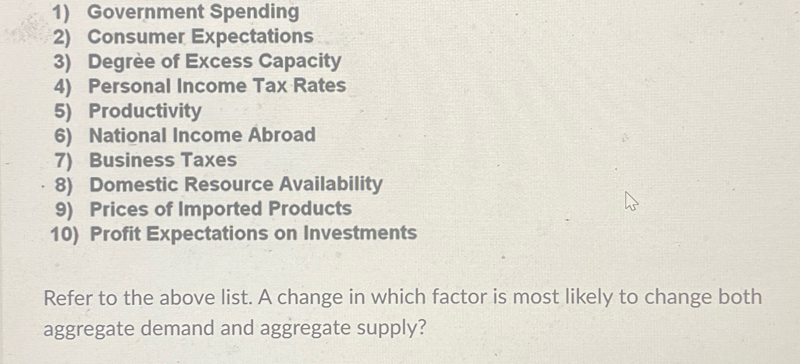 Solved Government SpendingConsumer ExpectationsDegrèe of | Chegg.com