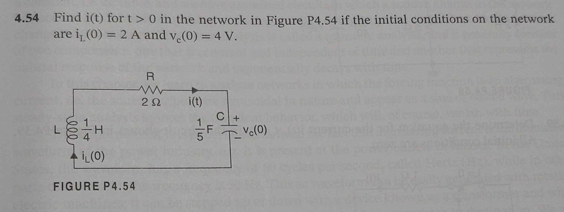 Solved Find i(t) for t>0 in the network in Figure P4.54 if | Chegg.com