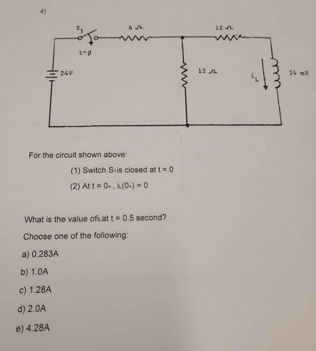 Solved For the circuit shown above: (1) Switch Sis closed at | Chegg.com