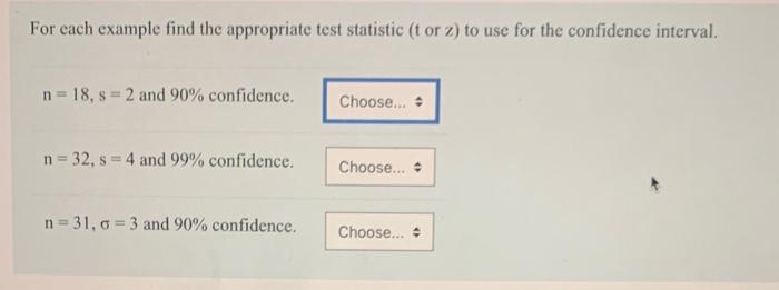 Solved For each example find the appropriate test statistic | Chegg.com