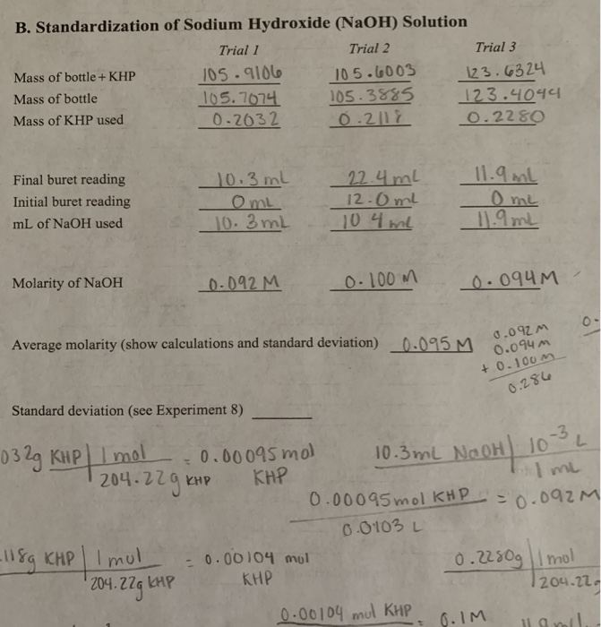 Solved B. Standardization of Sodium Hydroxide (NaOH) | Chegg.com
