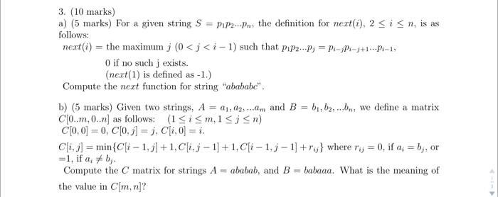 Solved 3. (10 marks) a) (5 marks) For a given string S = | Chegg.com