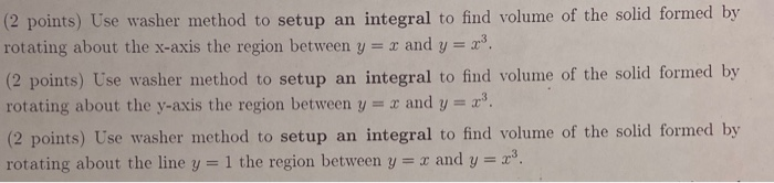 Solved (2 points) Use washer method to setup an integral to | Chegg.com