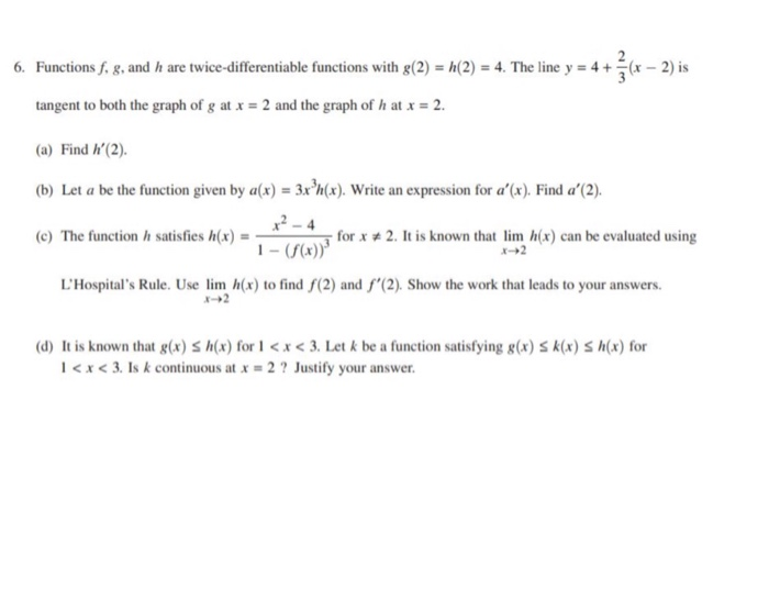 Solved 6. Functions f, g, and h are twice-differentiable | Chegg.com