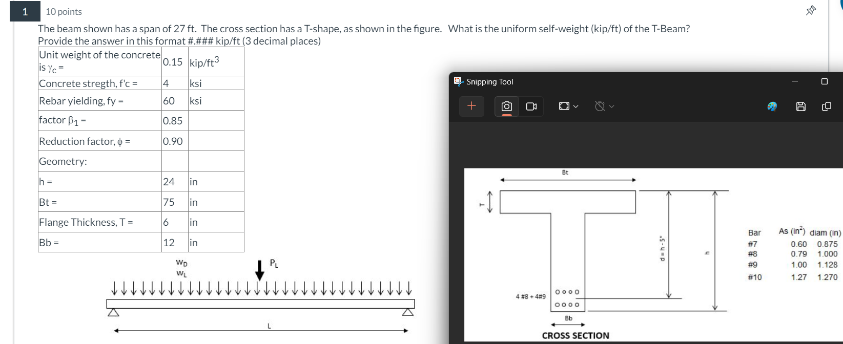 Solved The beam shown has a span of 27ft. ﻿The cross section | Chegg.com