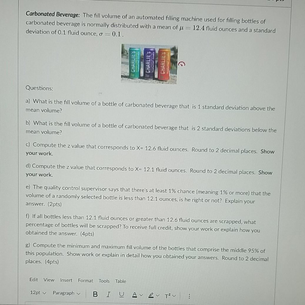 Solved Carbonated Beverage: The fill volume of an automated | Chegg.com