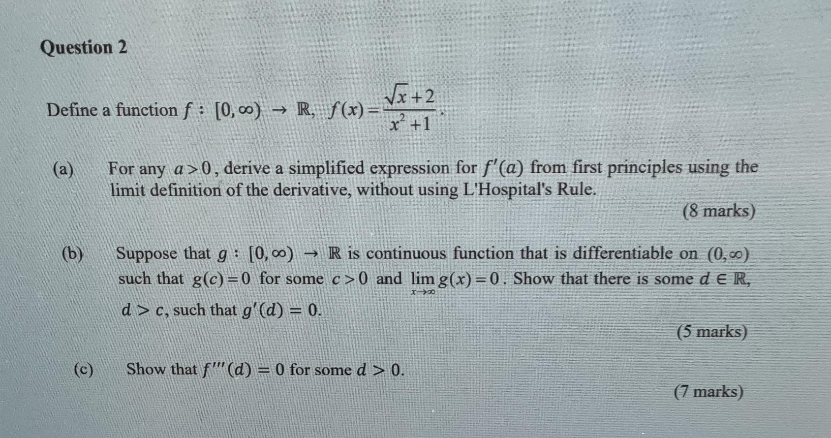 Solved Define a function f:[0,∞)→R,f(x)=x2+1x+2 (a) For any | Chegg.com