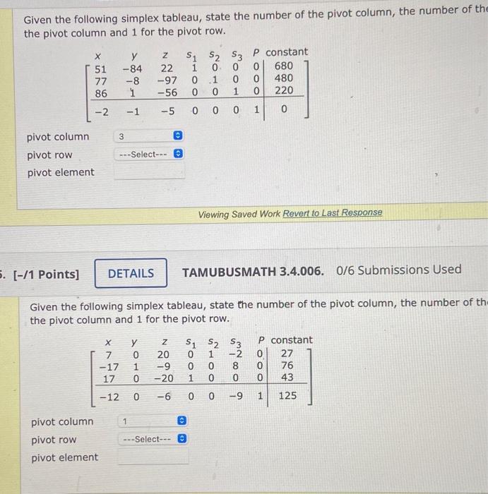 Solved Given the following simplex tableau, state the number | Chegg.com