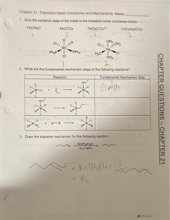 Solved Chapter 21: Transition Metal Complexes and Mechanisms | Chegg.com